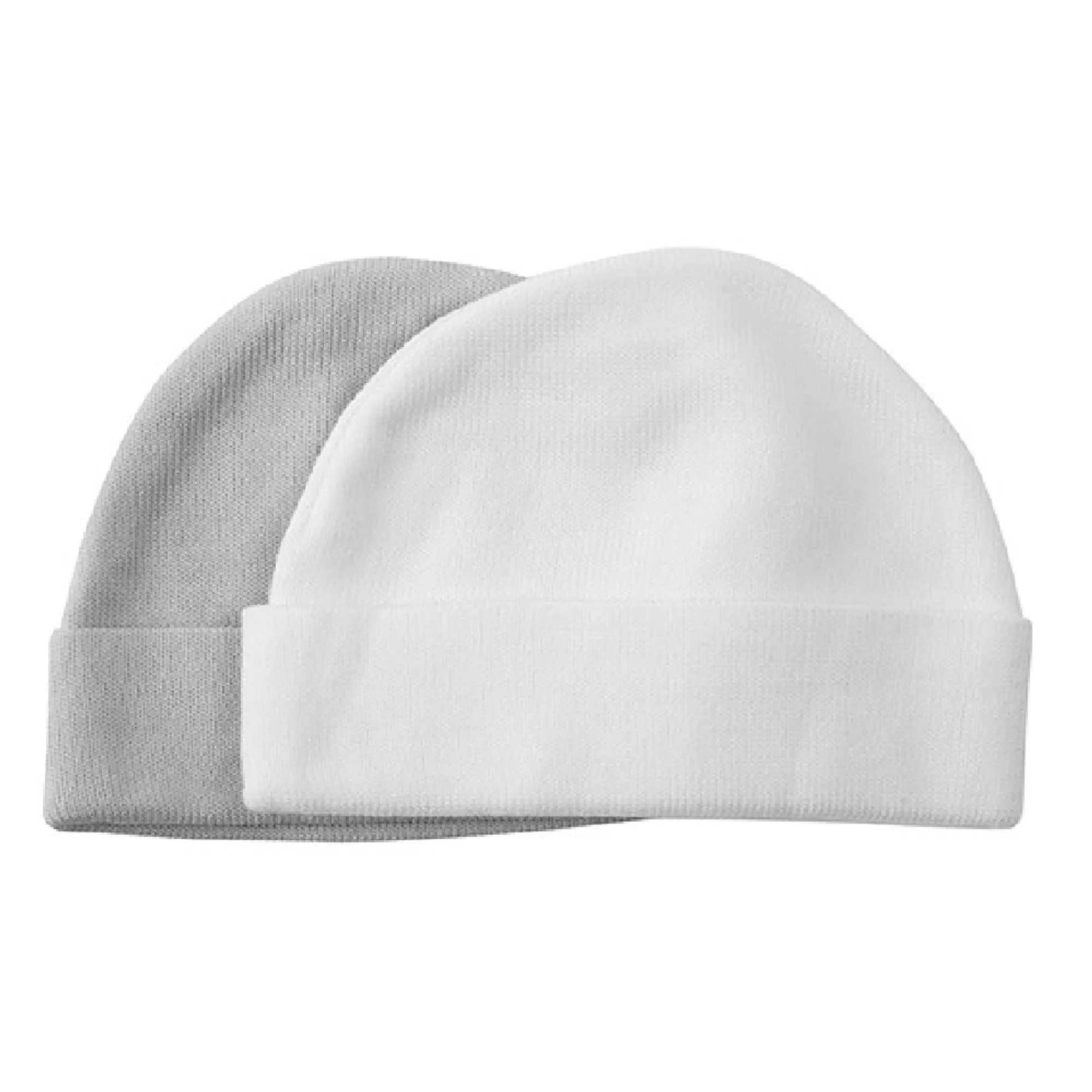 Playette Newborn Bamboo Caps White / Grey 0-6M 2 Pack | Baby Bunting NZ