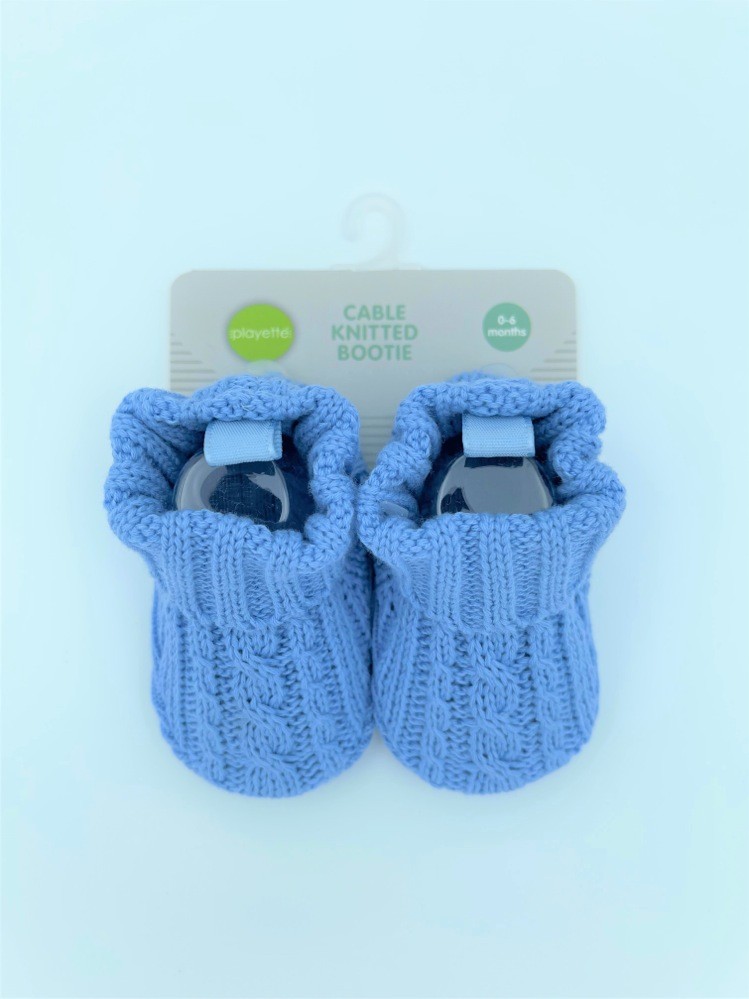 Playette Cable Knitted Bootie Denim 0-6 Months | Baby Booties | Baby ...