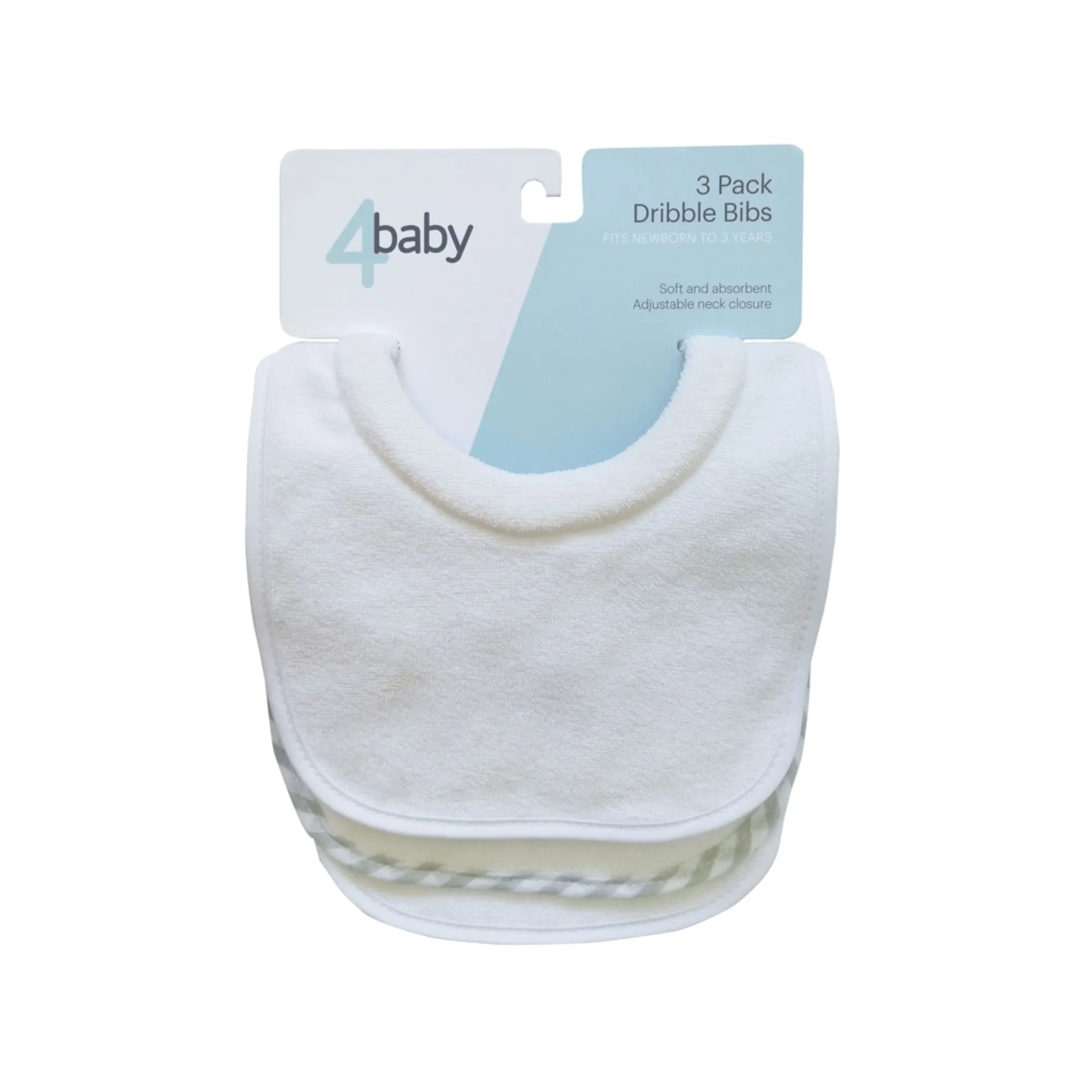 4baby Newborn Dribble Bib - White - 3 Pack | Baby Bunting NZ
