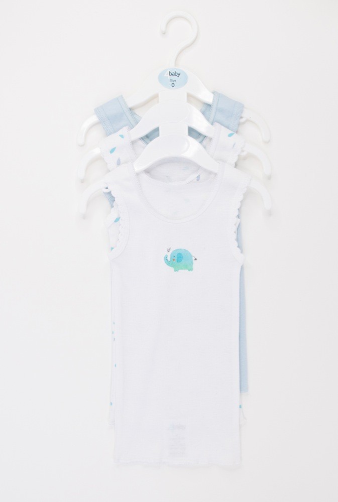 4Baby 3 Pack Singlet Print Blue | Singlets | Baby Bunting AU
