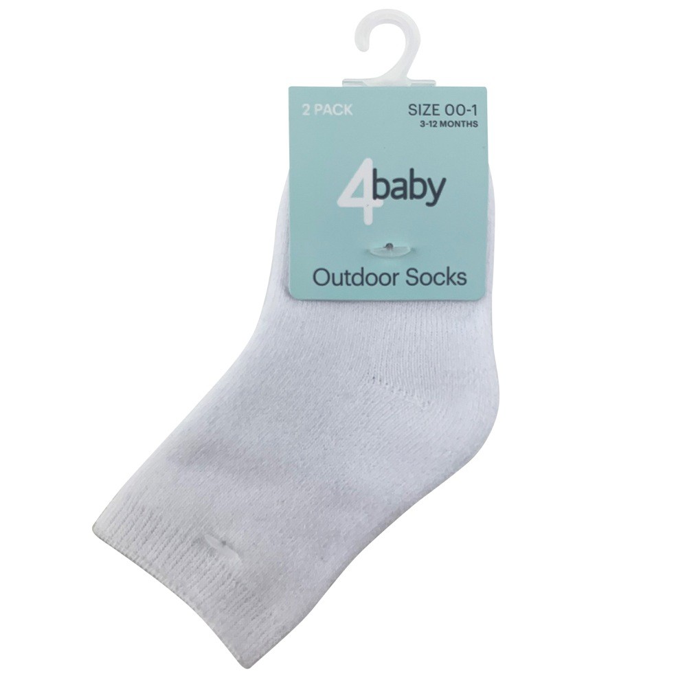 4Baby 2 Pack Sock Outdoor White | Baby Socks | Baby Bunting AU