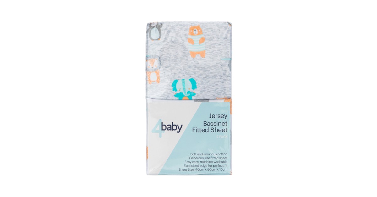 4baby Jersey Bassinet Fitted Sheet 2 Pack Little Friends | Baby Bunting NZ