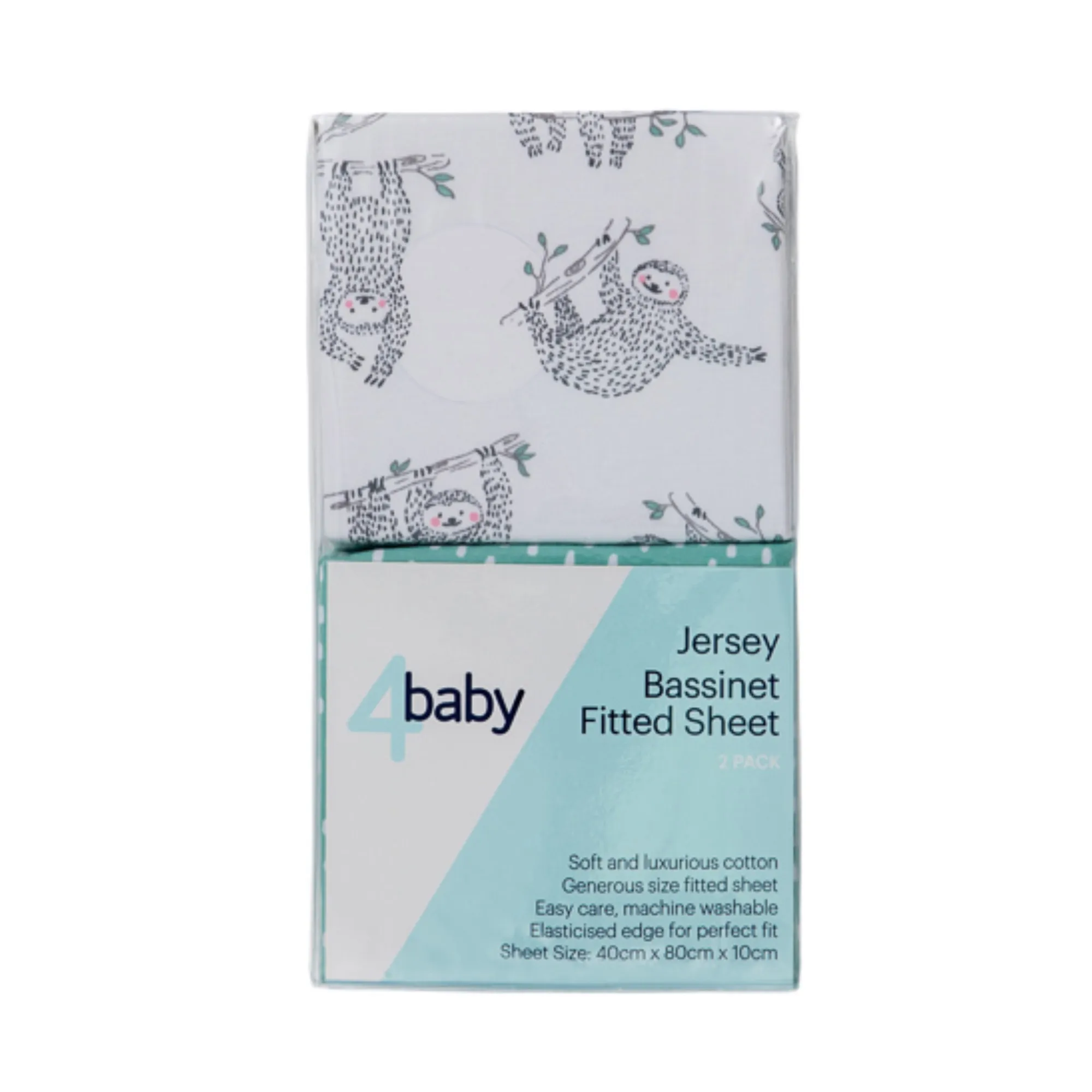 4baby Jersey Bassinet Fitted Sheet 2 Pack Lazy Sloth | Baby Bunting AU