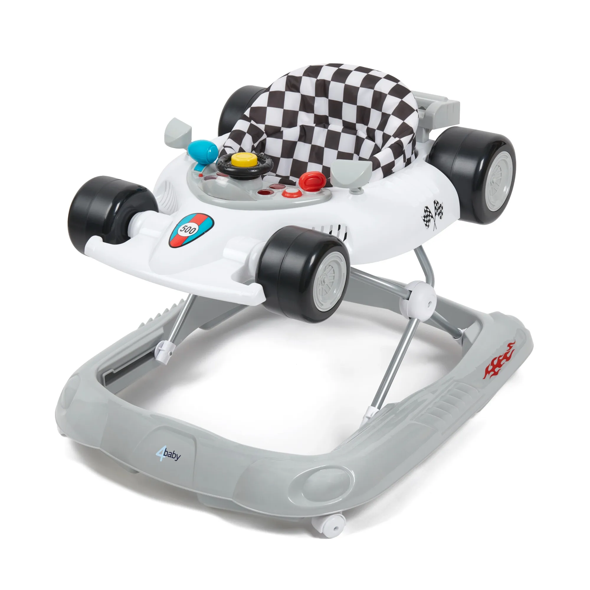 4baby Racing Car Walker White | Baby Bunting NZ