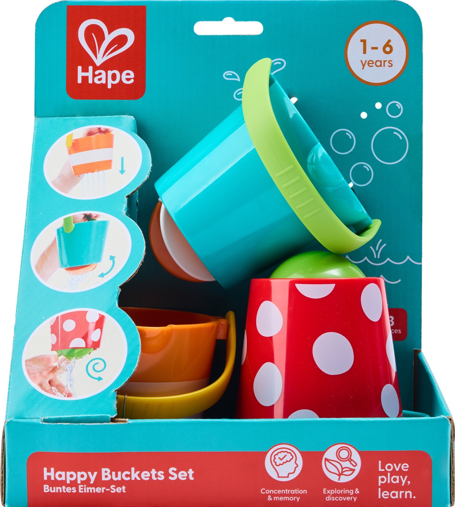 Hape Bath Happy Buckets Set | Bath & Water Toys | Baby Bunting NZ