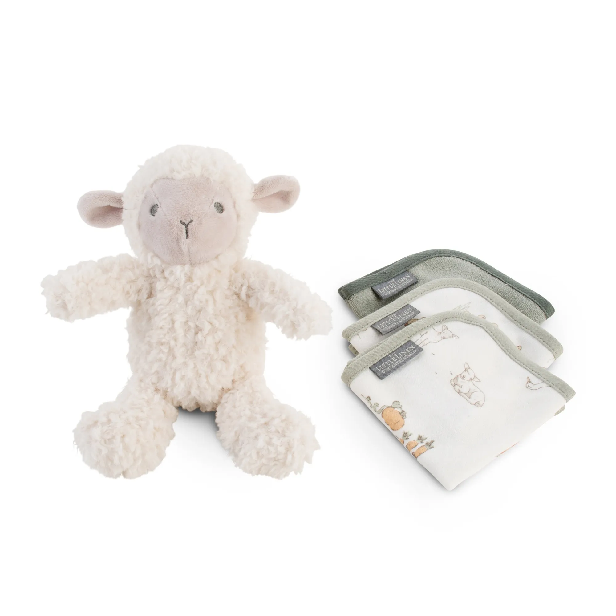 The Little Linen Co. Plush Toy And Washers Farmyard Lamb | Baby Bunting AU