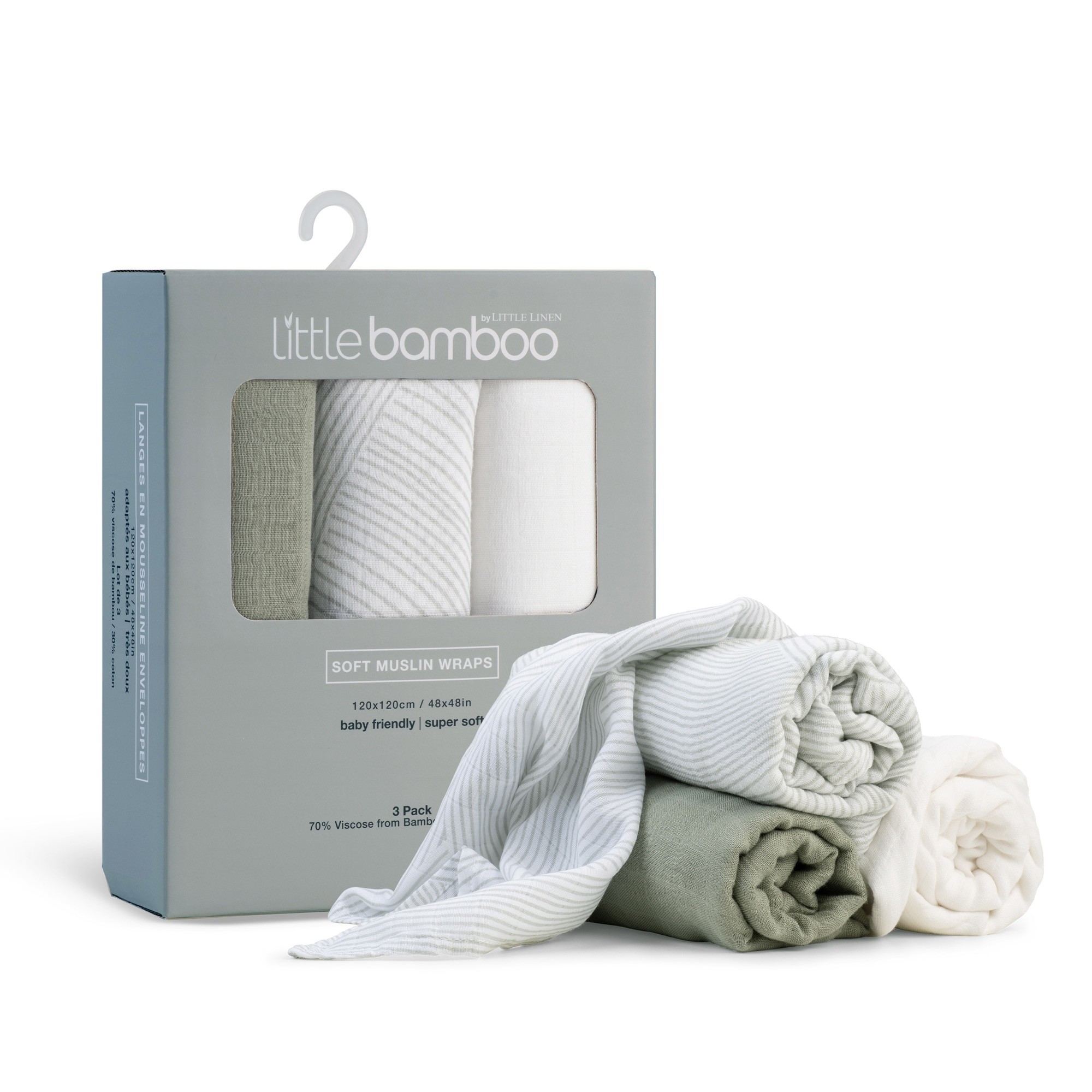 Little Bamboo Muslin Wrap Bayleaf 3 Pack | Wraps | Baby Bunting AU