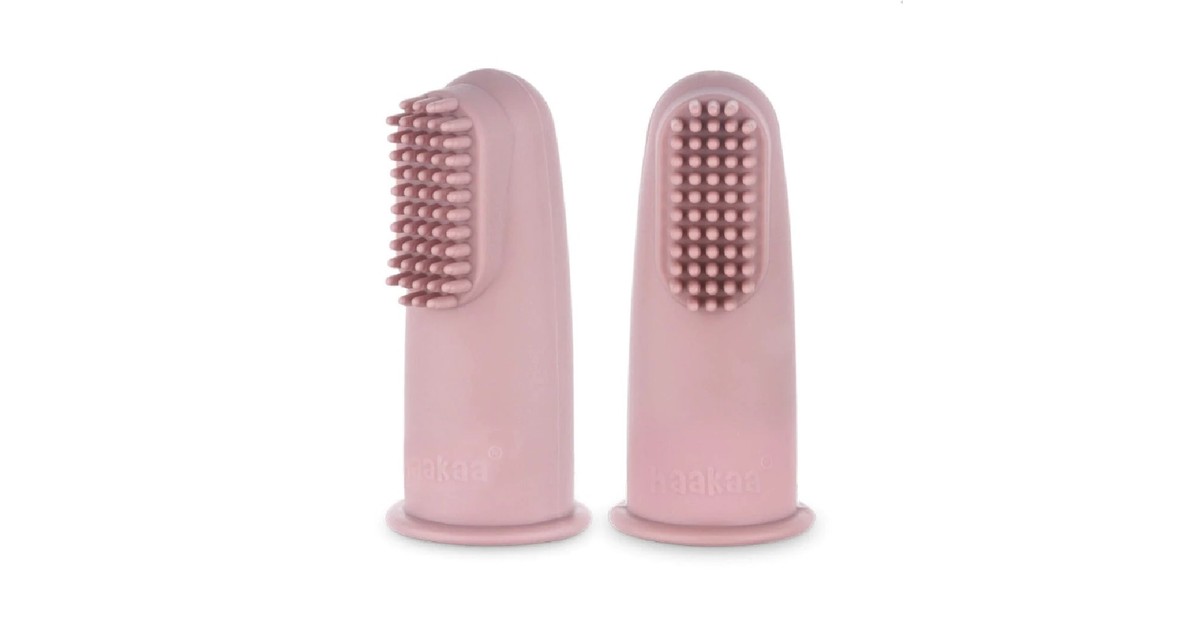 Haakaa Textured Silicone Finger Toothbrush - Blush | Baby Bunting AU