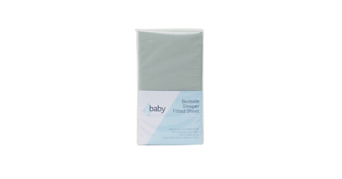4baby Percale Bedside Sleeper Fitted Sheet 2 Pack Sage | Baby Bunting AU