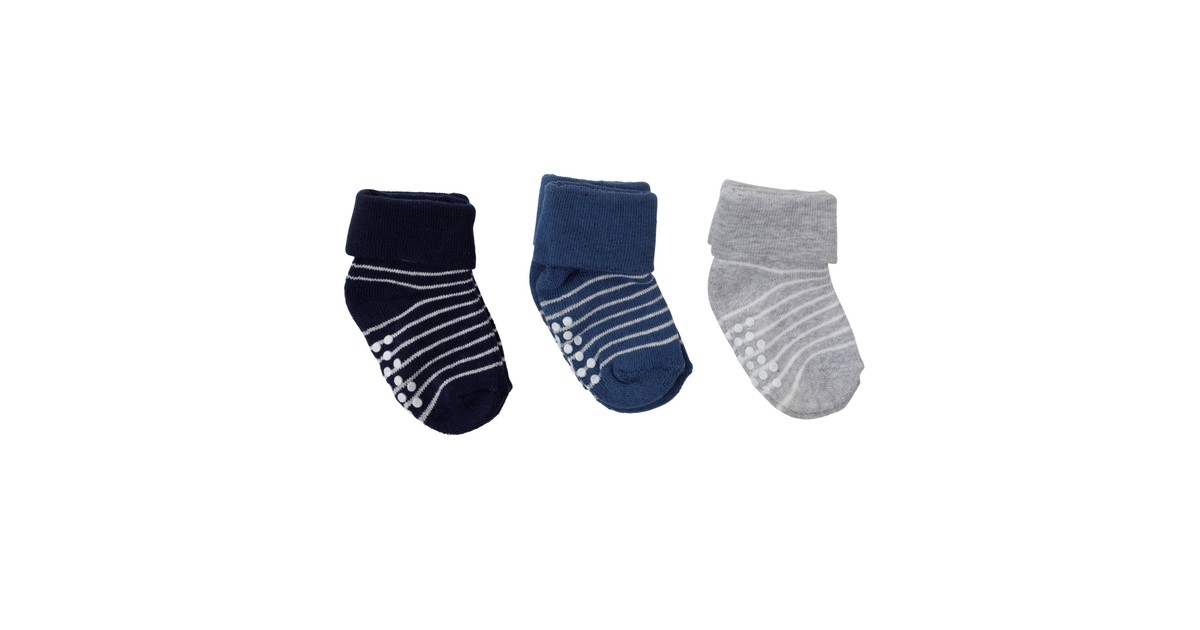 4Baby Non-Slip Terry Turn Top Sock 3 Pack Blue Size NA | Baby Bunting AU