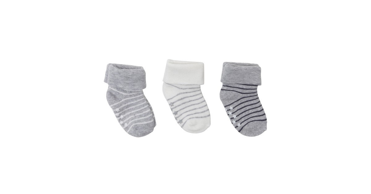 4baby Non-Slip Terry Turn Top Sock 3 Pack Grey Size NA | Baby Bunting AU