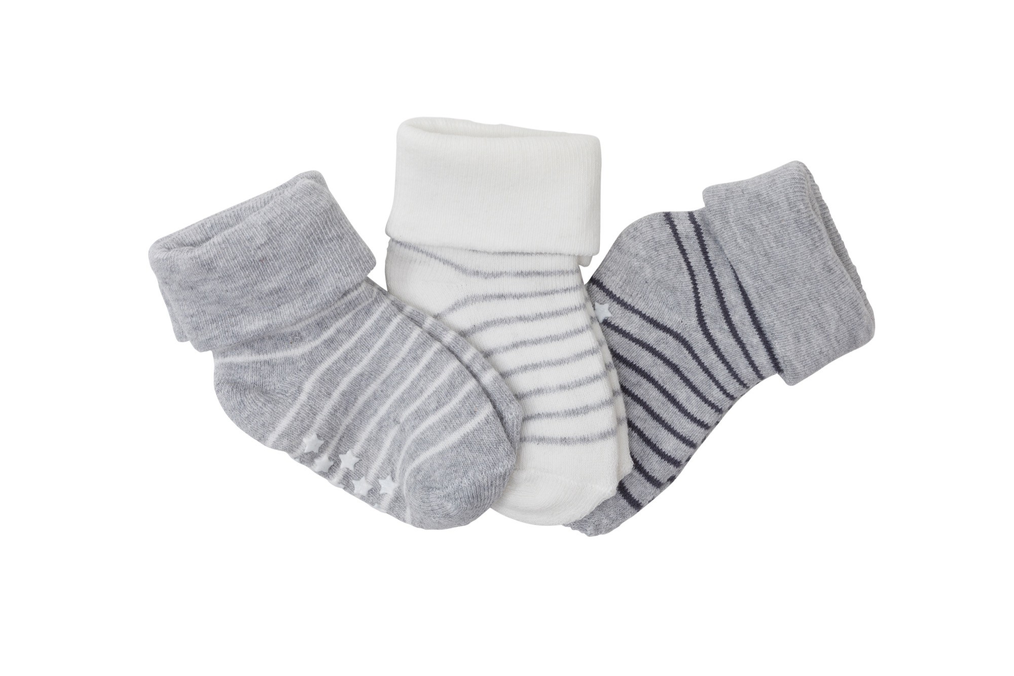 4Baby 3 Pack Terry Turn Top Sock Non-Slip Grey | Baby Bunting AU