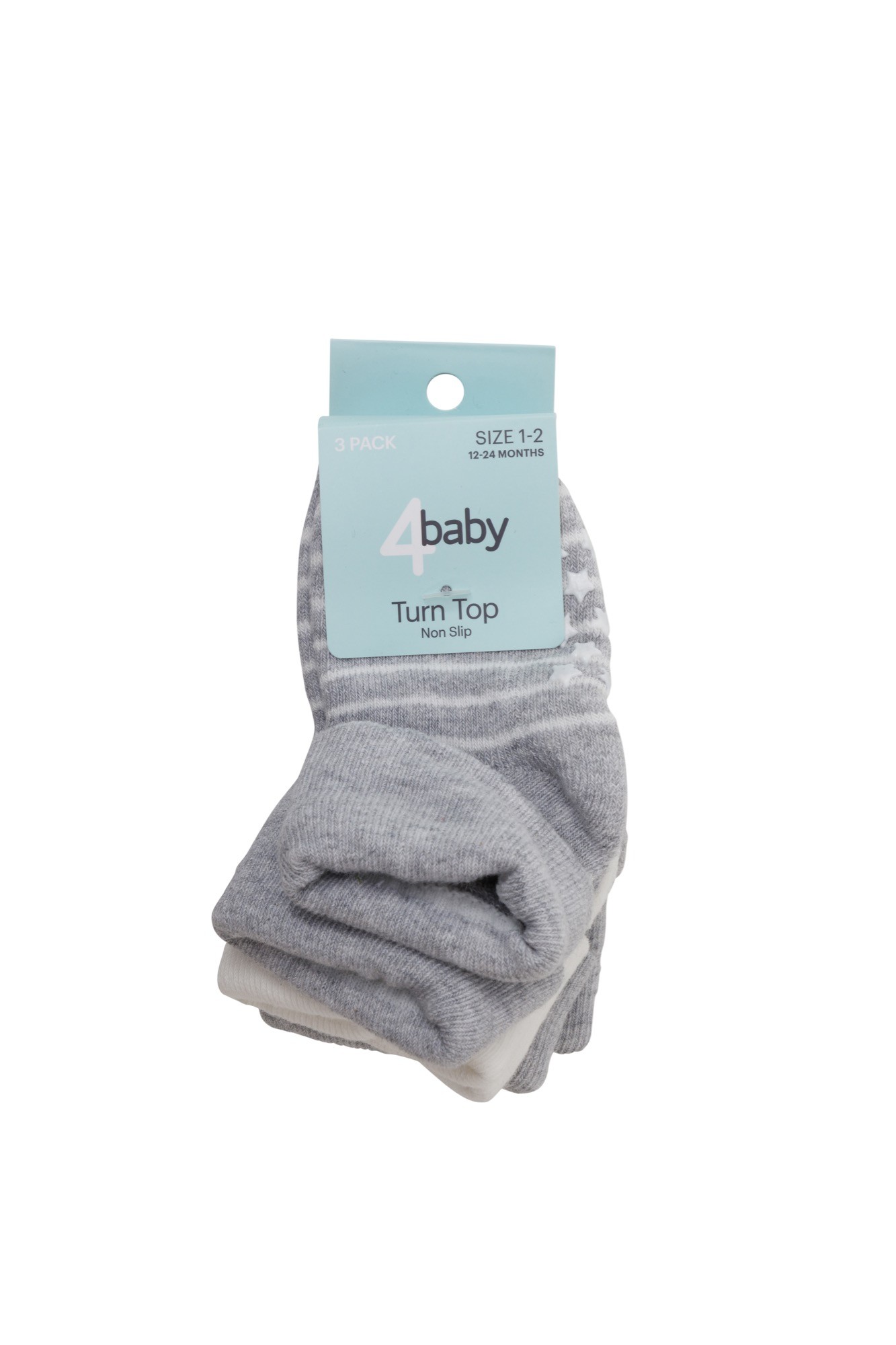 4Baby 3 Pack Terry Turn Top Sock Non-Slip Grey | Baby Bunting AU