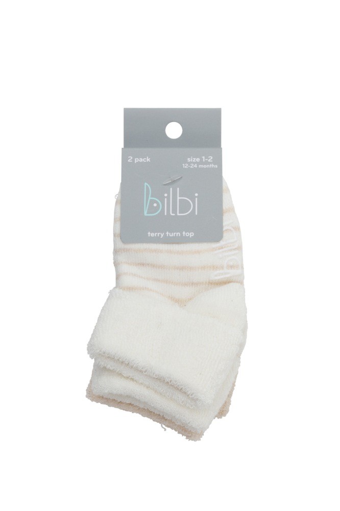 Bilbi 2 Pack Infant Terry Turn Top Sock Natural | Baby Bunting AU
