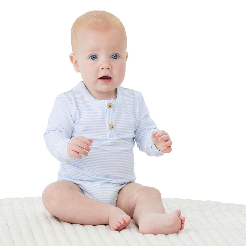 Bilbi Bodysuit Long Sleeve Knit Stripe Blue | Bodysuits | Baby Bunting AU