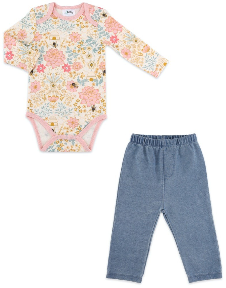4Baby 2 Piece Set Bee Floral Yellow & Denim | Baby Clothes Sets | Baby ...
