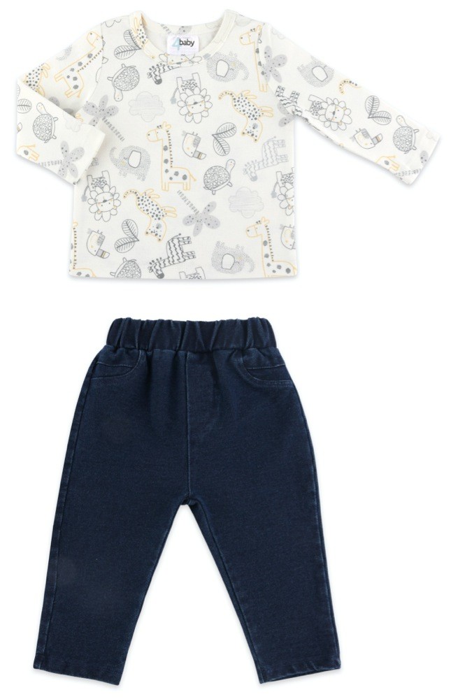 4Baby 2 Piece Set Long Sleeve Top And Jeans Scribble Safari White Print ...