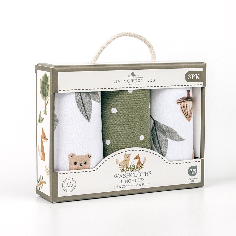 Living Textiles 3 Pack Washcloth Forest Retreat | Face Washers | Baby ...
