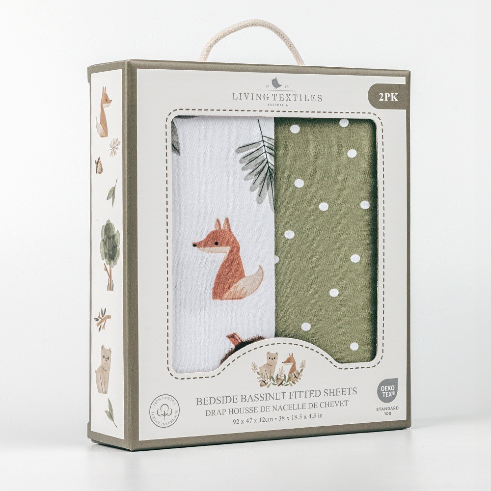 Living Textiles 2 Pack Bedside Fitted Sheet Forest Retreat | Cradle ...