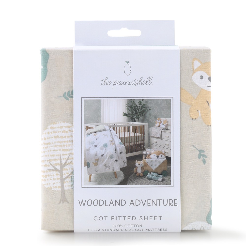 Peanut Shell Cot Fitted Sheet Woodland Adventure | Cot | Baby Bunting AU