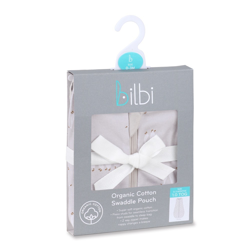 Bilbi Swaddle 1.0 Tog Ducks Grey Newborn | Swaddles | Baby Bunting AU