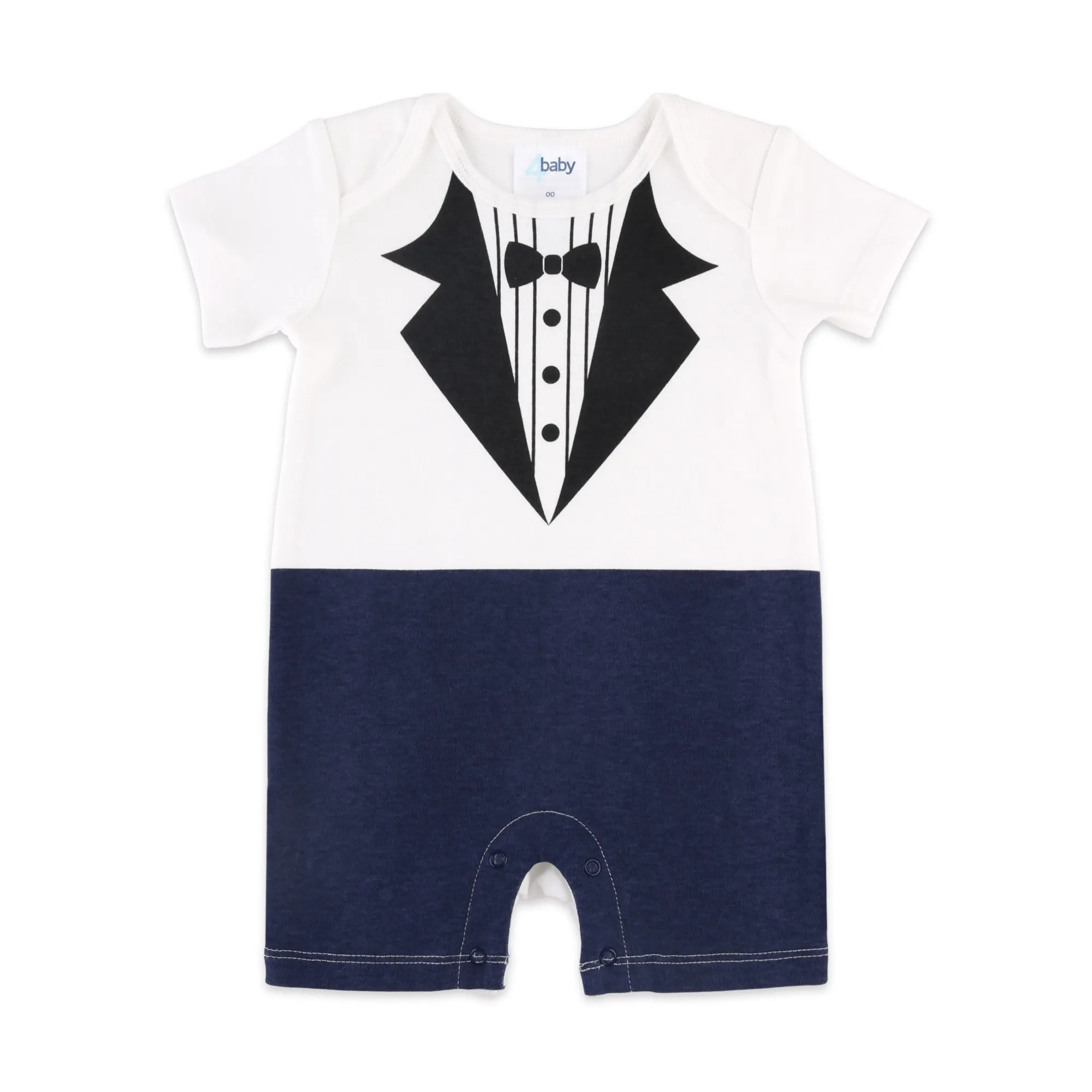 4baby Bodysuit Short Sleeve Tuxedo White | Baby Bunting AU