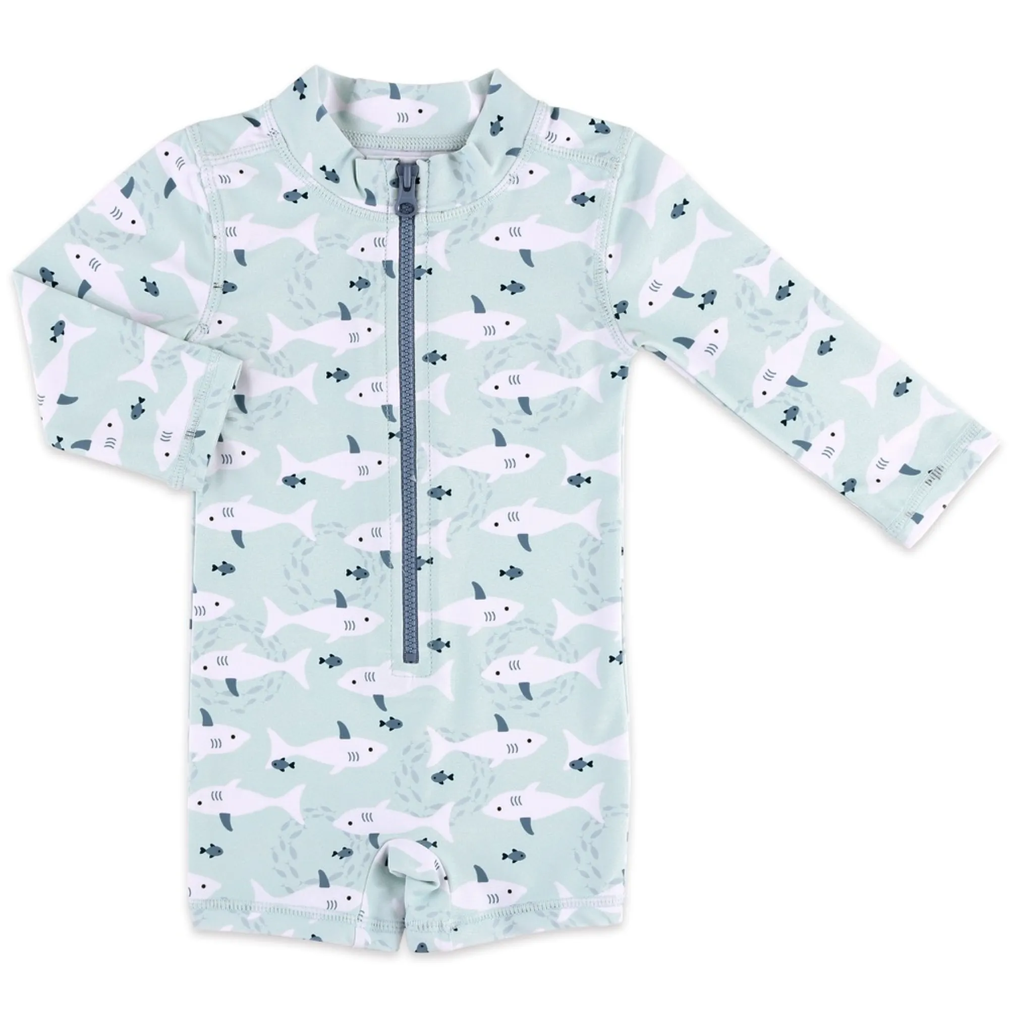 4Baby All In One Zip Sharks Blue | Baby Bunting NZ