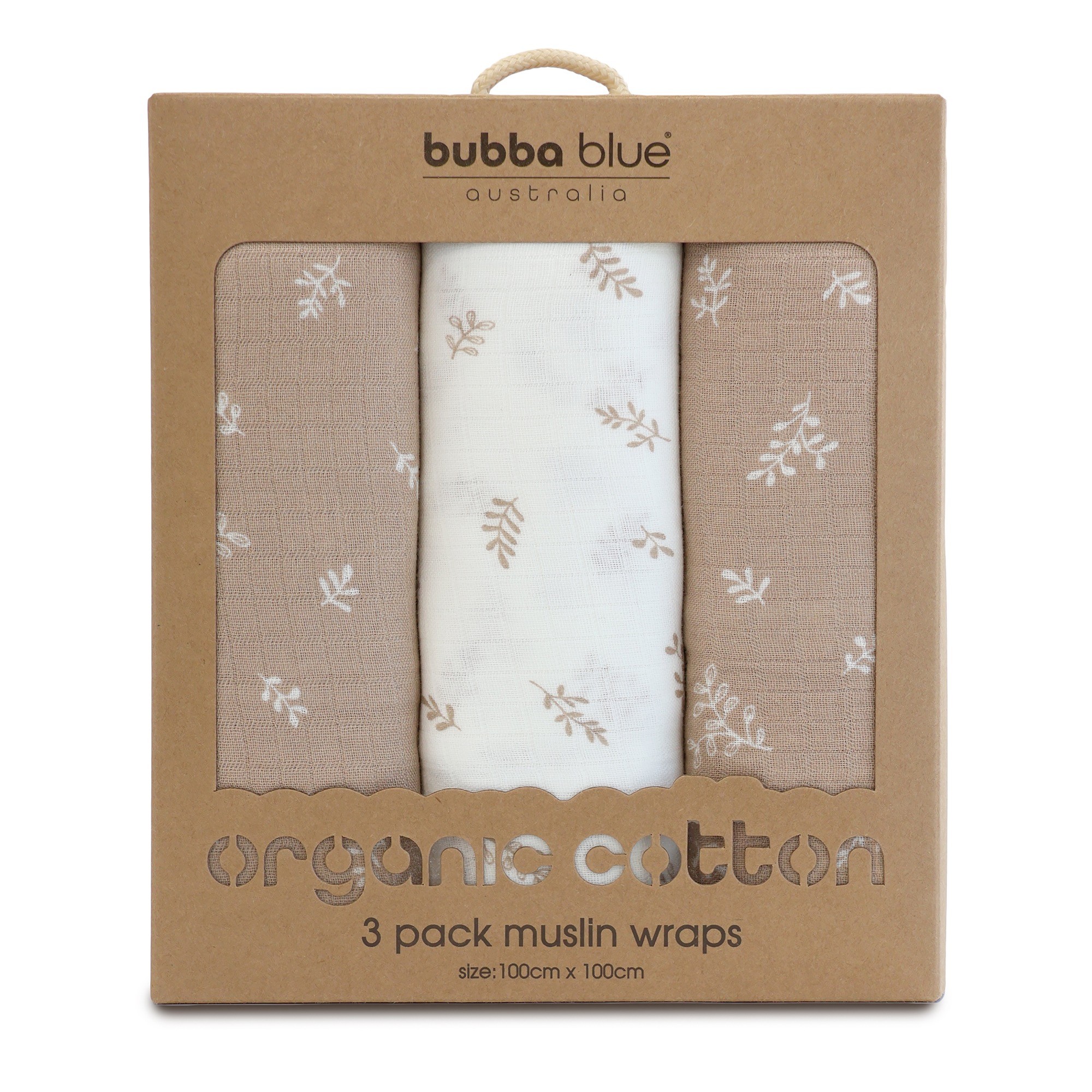 Bubba Blue 3 Pack Wrap Muslin Organic Chestnut | Wraps | Baby Bunting AU