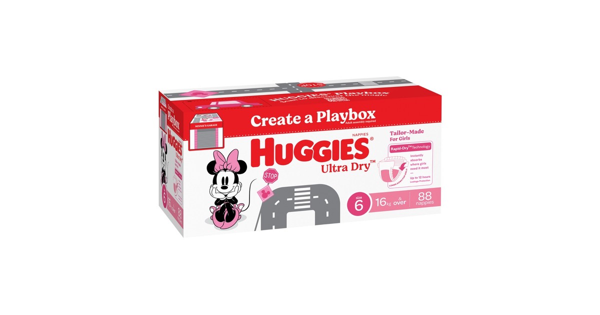 Huggies Ultra Dry Open Nappies Junior Girl Mega 88 Pack Size 6 | Baby ...