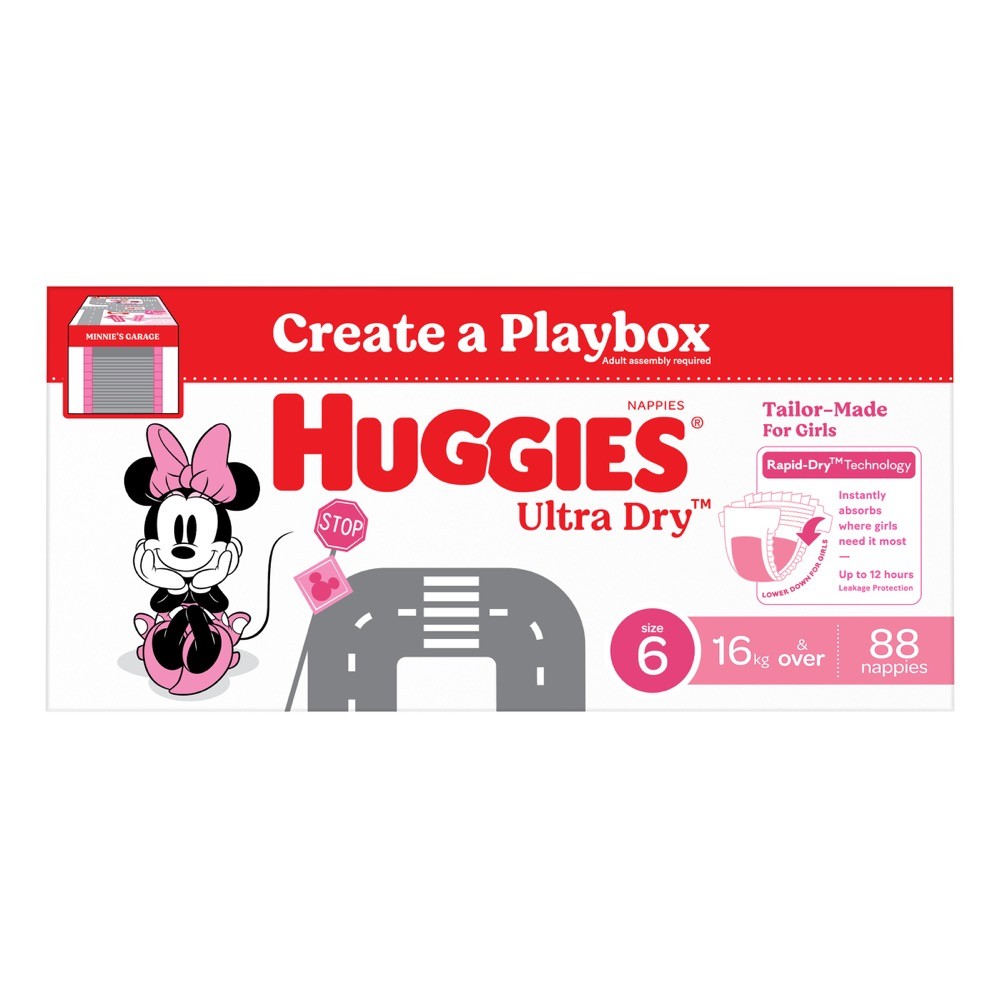 Huggies Ultra Dry Open Nappies Junior Girl Size 6 Mega 88 | Disposable | Baby Bunting AU
