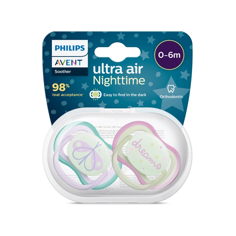 Avent Ultra Air Soft Soother Nightime Glow 0-6M Asstd - 2 Pack ...