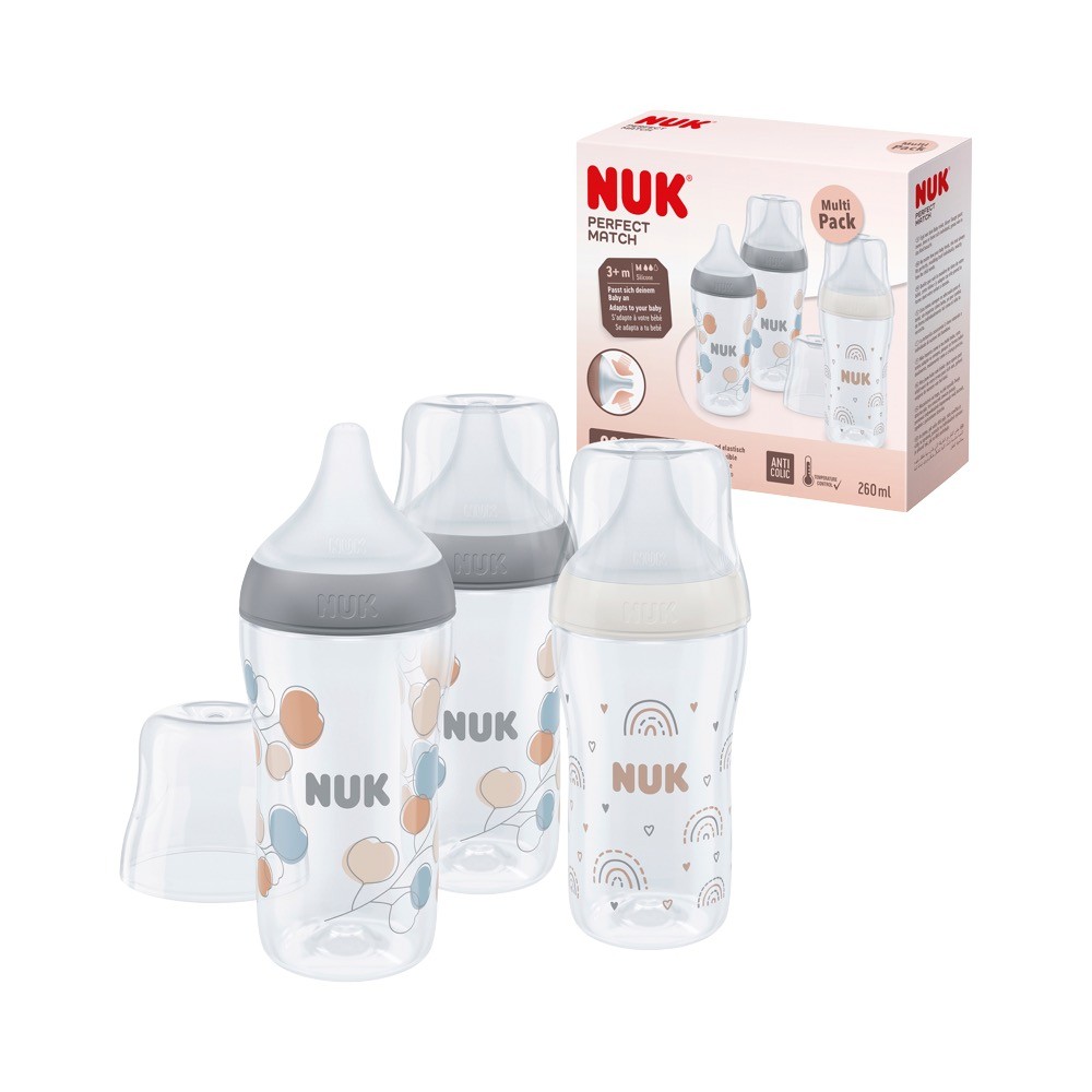 Nuk Perfect Match Pp Bottle 260Ml White -3 Pack | Baby Bunting AU