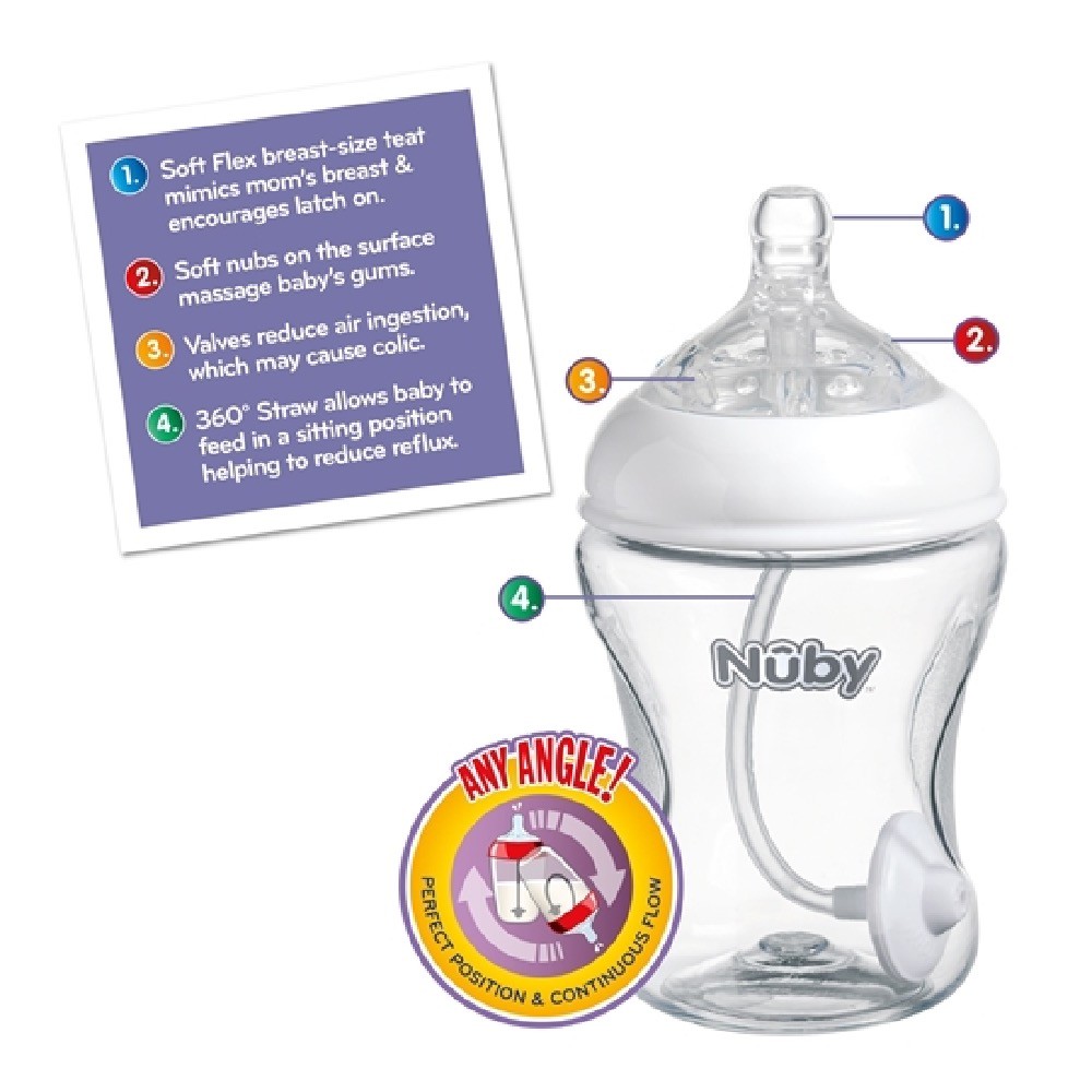 Nuby Tritan Bottle With 360 Weighted Straw 240ML | Plastic Bottles | Baby Bunting AU