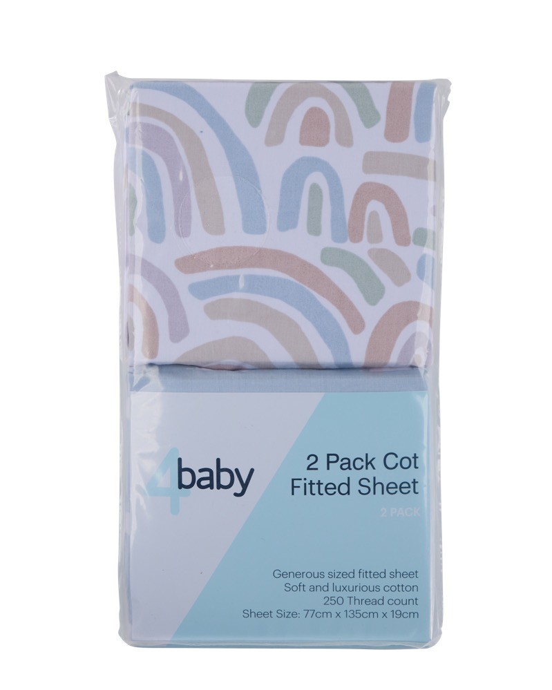 4Baby 2 Pack Fitted Sheet Cot Percale Pastel Rainbow | Cot | Baby ...