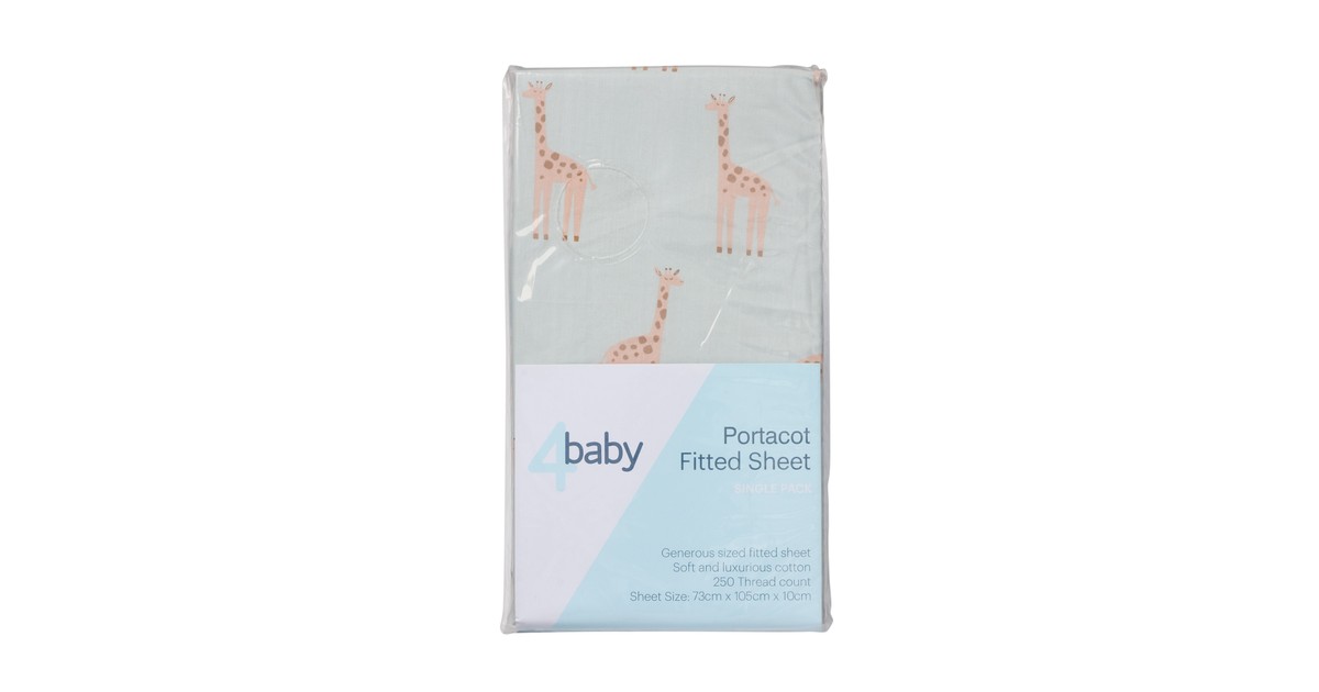 4baby Percale Portacot Fitted Sheet Giraffe Sage | Baby Bunting AU