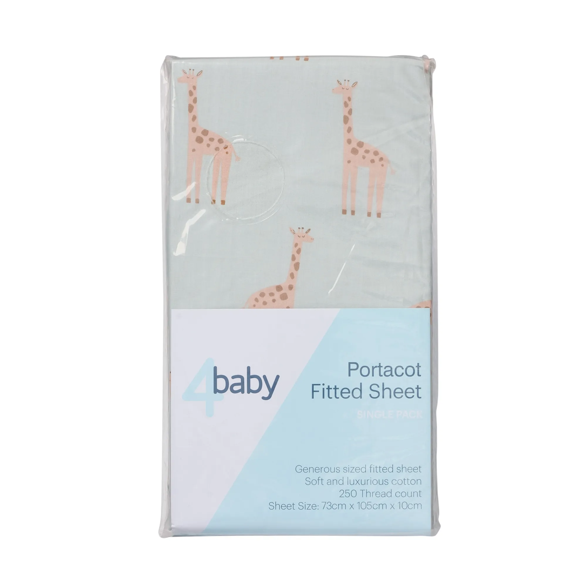 4Baby Percale Portacot Fitted Sheet Giraffe Sage | Baby Bunting NZ