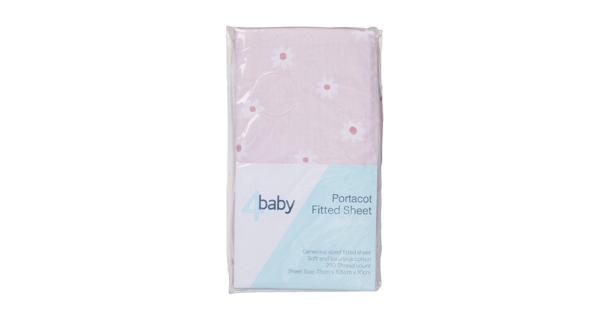 4baby Percale Portacot Fitted Sheet Daisy Chain Pink | Baby Bunting AU