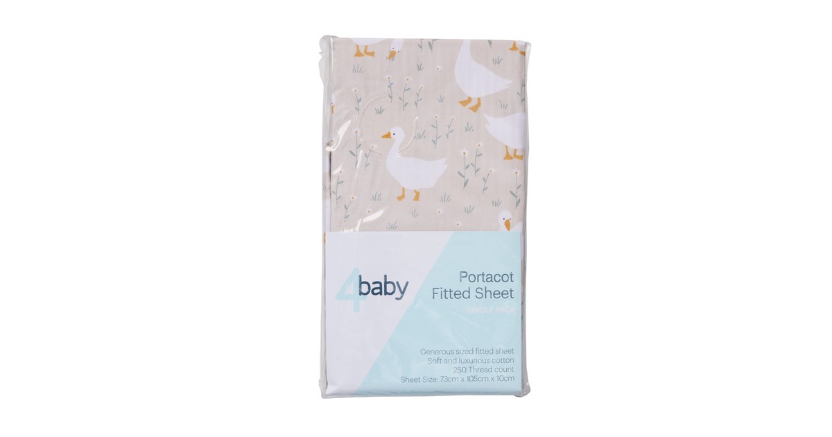 4baby Percale Portacot Fitted Sheet Happy Goose Natural | Baby Bunting AU