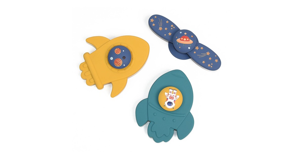 Little Rawr Silicone Suction Spinner 3-Pack Rocket | Baby Bunting AU