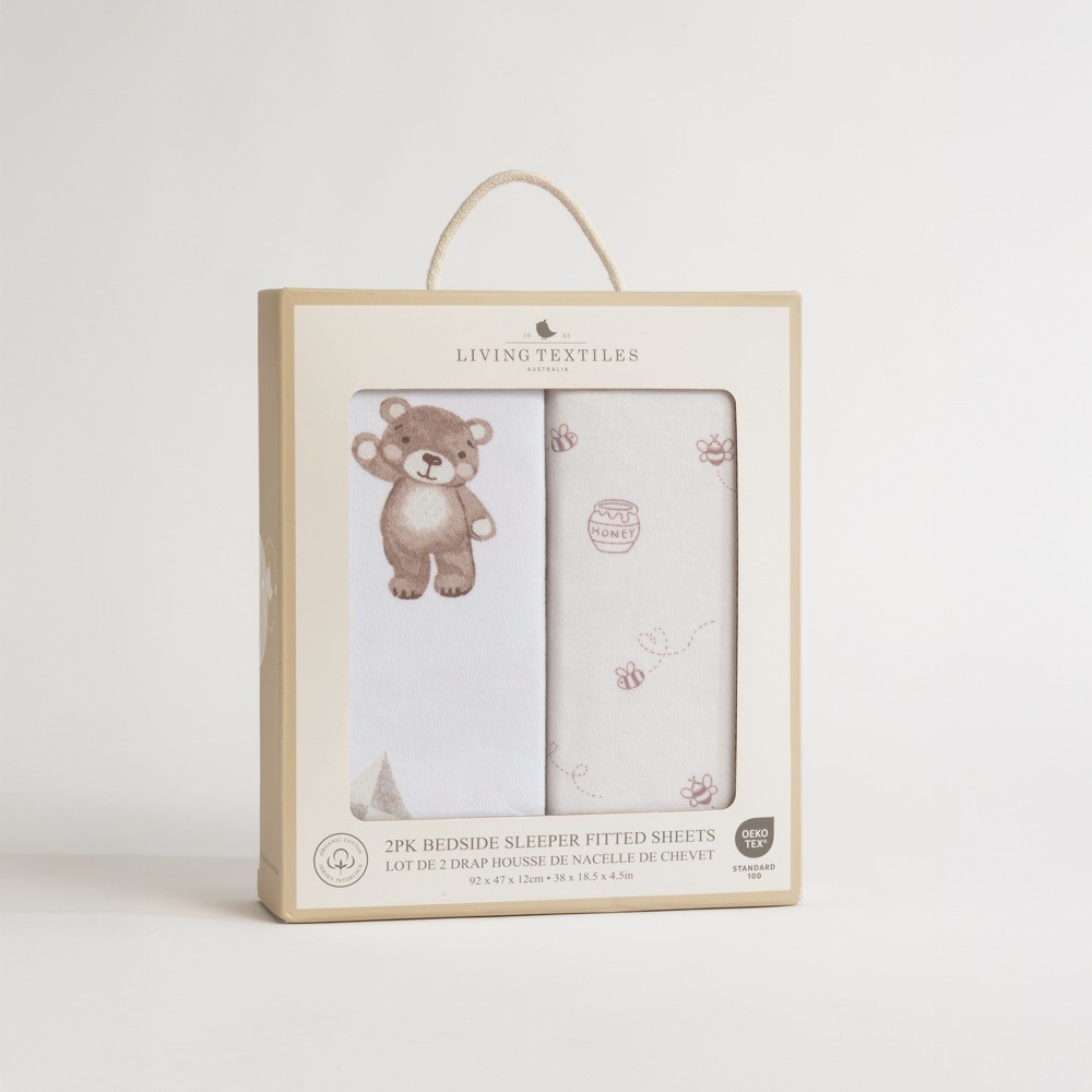 Living Textiles 2 Pack Fitted Sheet Bedside Sleeper Cuddly Bear ...