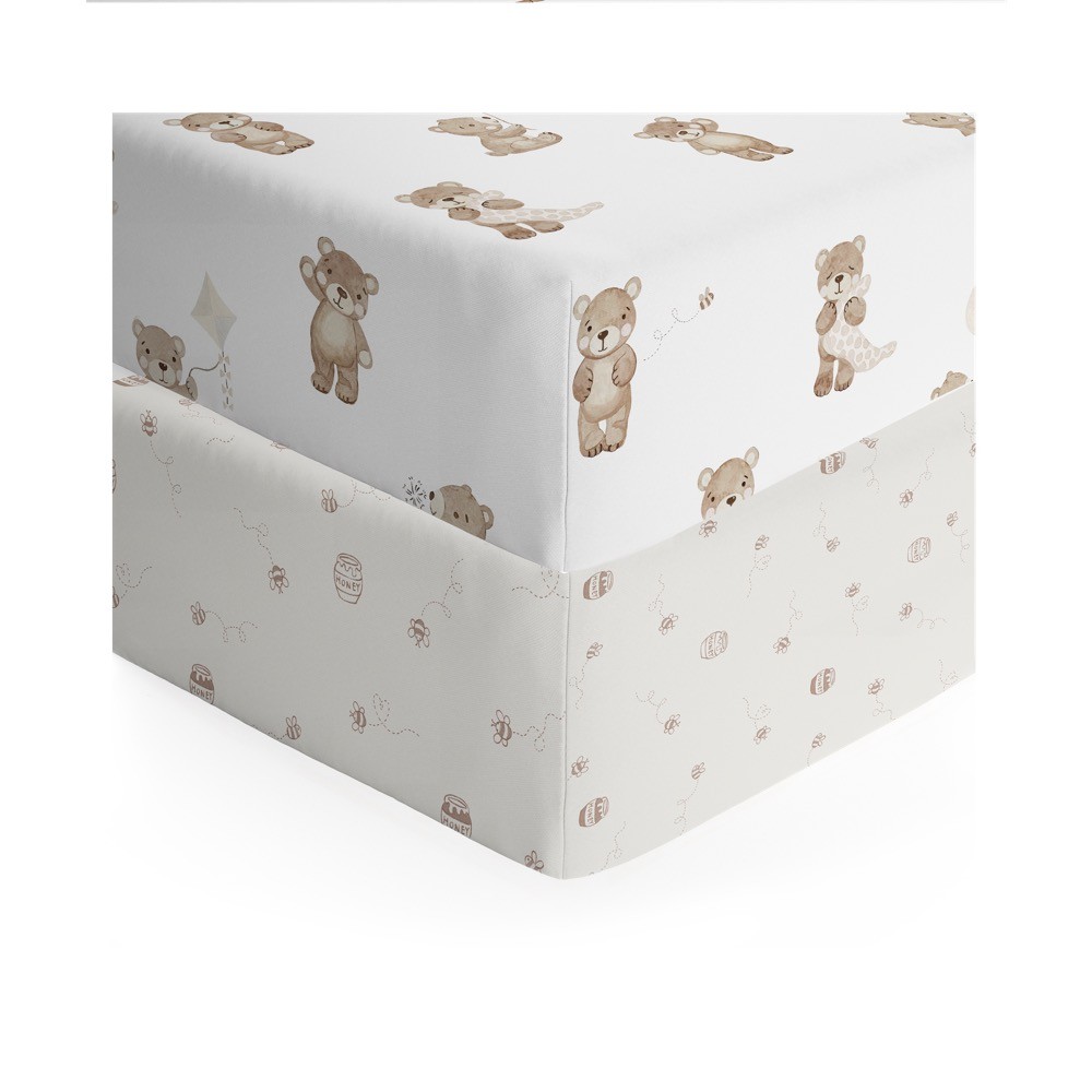 Living Textiles 2 Pack Fitted Sheet Cot Cuddly Bear | Cot | Baby Bunting AU
