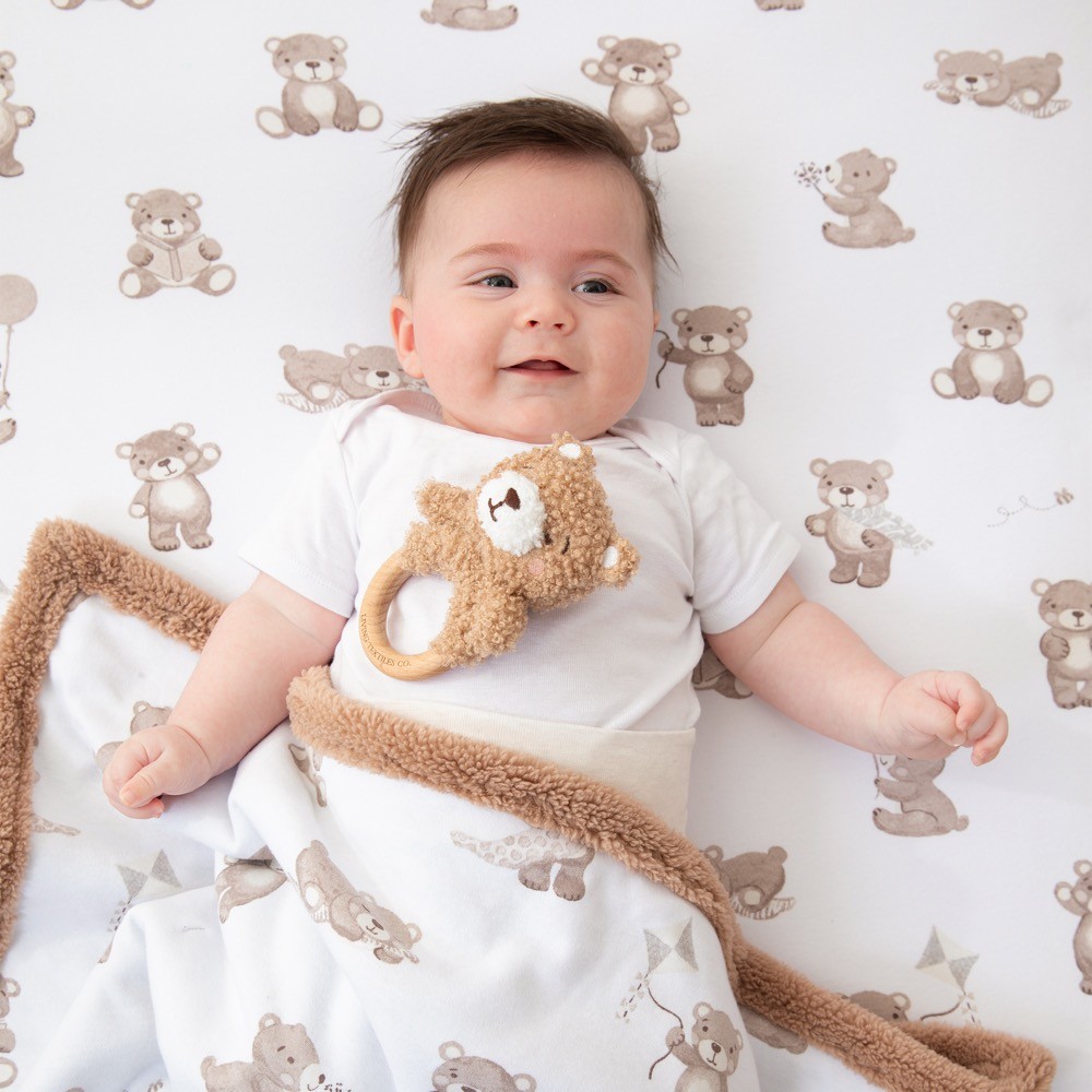 Living Textiles 2 Pack Fitted Sheet Cot Cuddly Bear | Cot | Baby Bunting AU