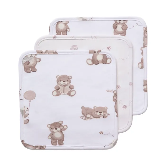 Living Textiles Wash Cloths 3 Pack Cuddly Bear | Baby Bunting AU