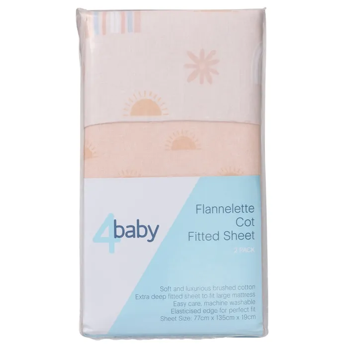 4Baby 2 Pack Fitted Sheet Cot Flannel Pippa/Half Sun | Baby Bunting AU