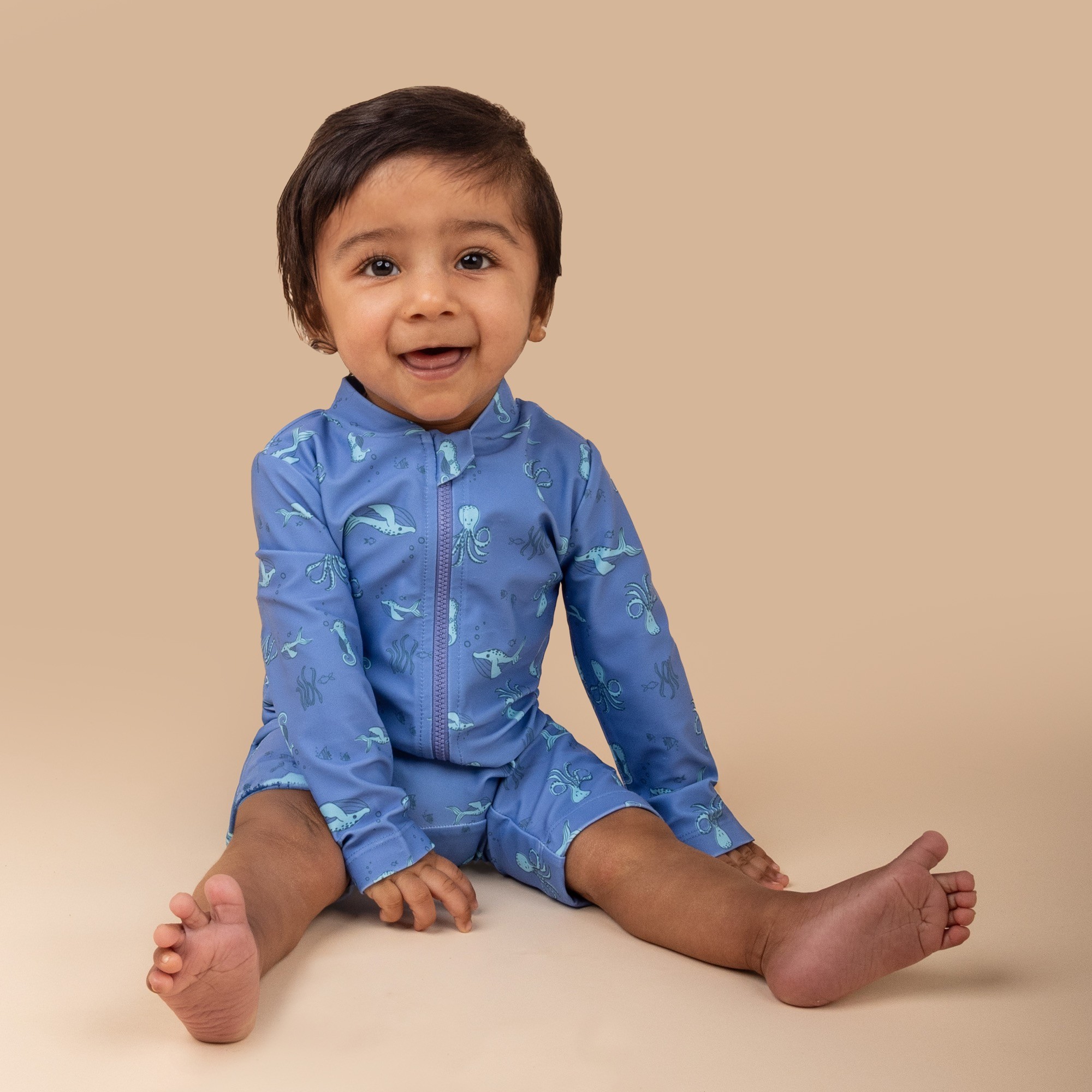 Bilbi Ripple Sunsuit Coastal Blue | Bodysuits | Baby Bunting AU
