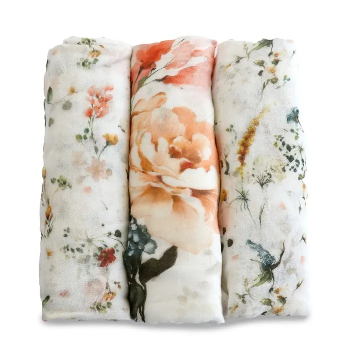 Bubba Blue 3 Pack Wrap Bamboo Peonies | Baby Bunting AU
