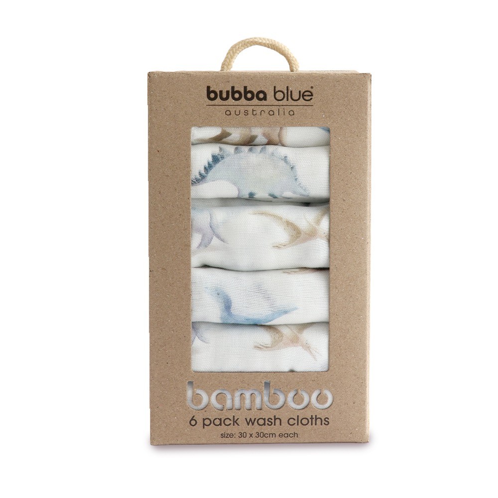 Bubba Blue 6 Pack Face Washers Bamboo Jurassic | Face Washers | Baby ...