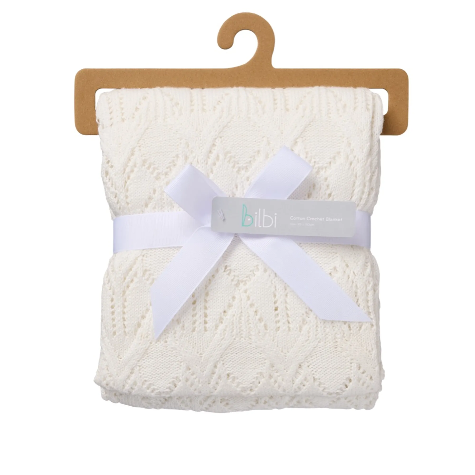 Bilbi Cotton Crochet Blanket Ivory | Baby Bunting NZ
