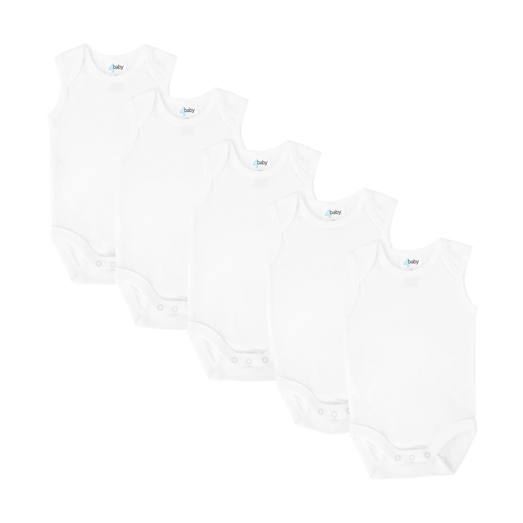4baby Sleeveless Bodysuit 5 Pack White | Baby Bunting AU