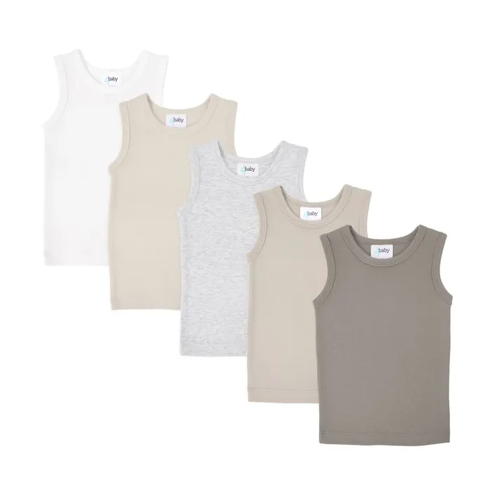 4Baby 5 Pack Singlets Natural Multi | Baby Bunting AU